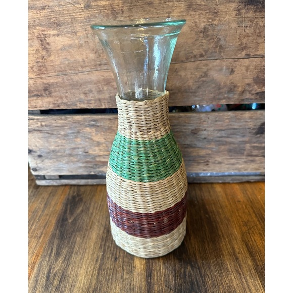 Dining | Vintage Glass Carafe With Multicolored Woven Rattan Cover Wine ...